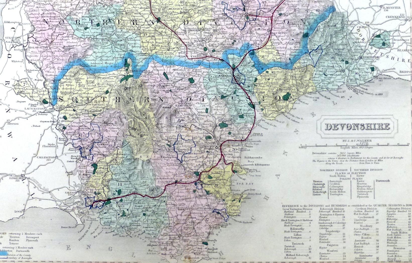 DEVONSHIRE, 1858 - Original Antique County Map, from The British Atlas ...