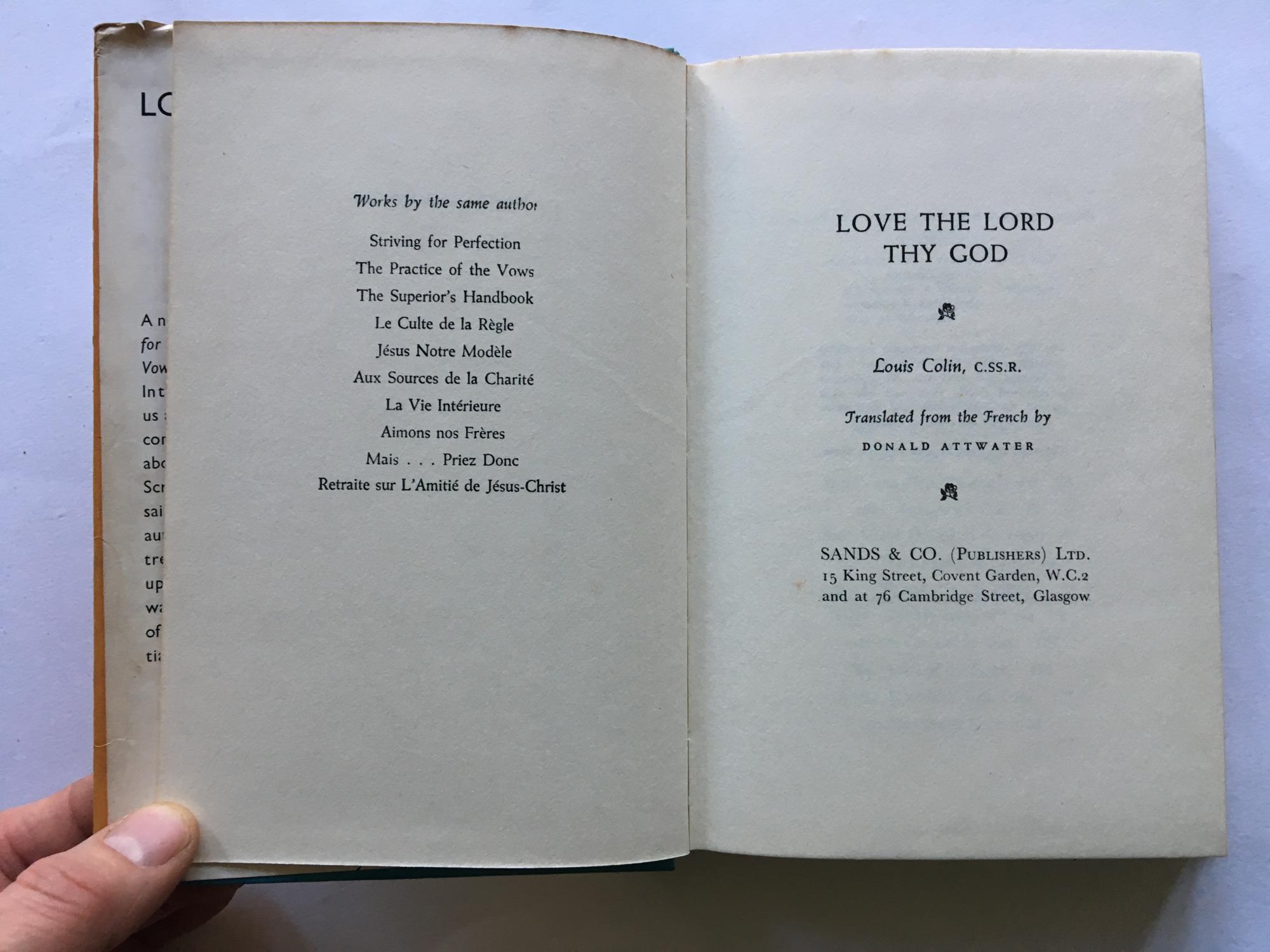 Love the Lord Thy God by Louis Colin: Good Hardcover (1956) 1st Edition ...