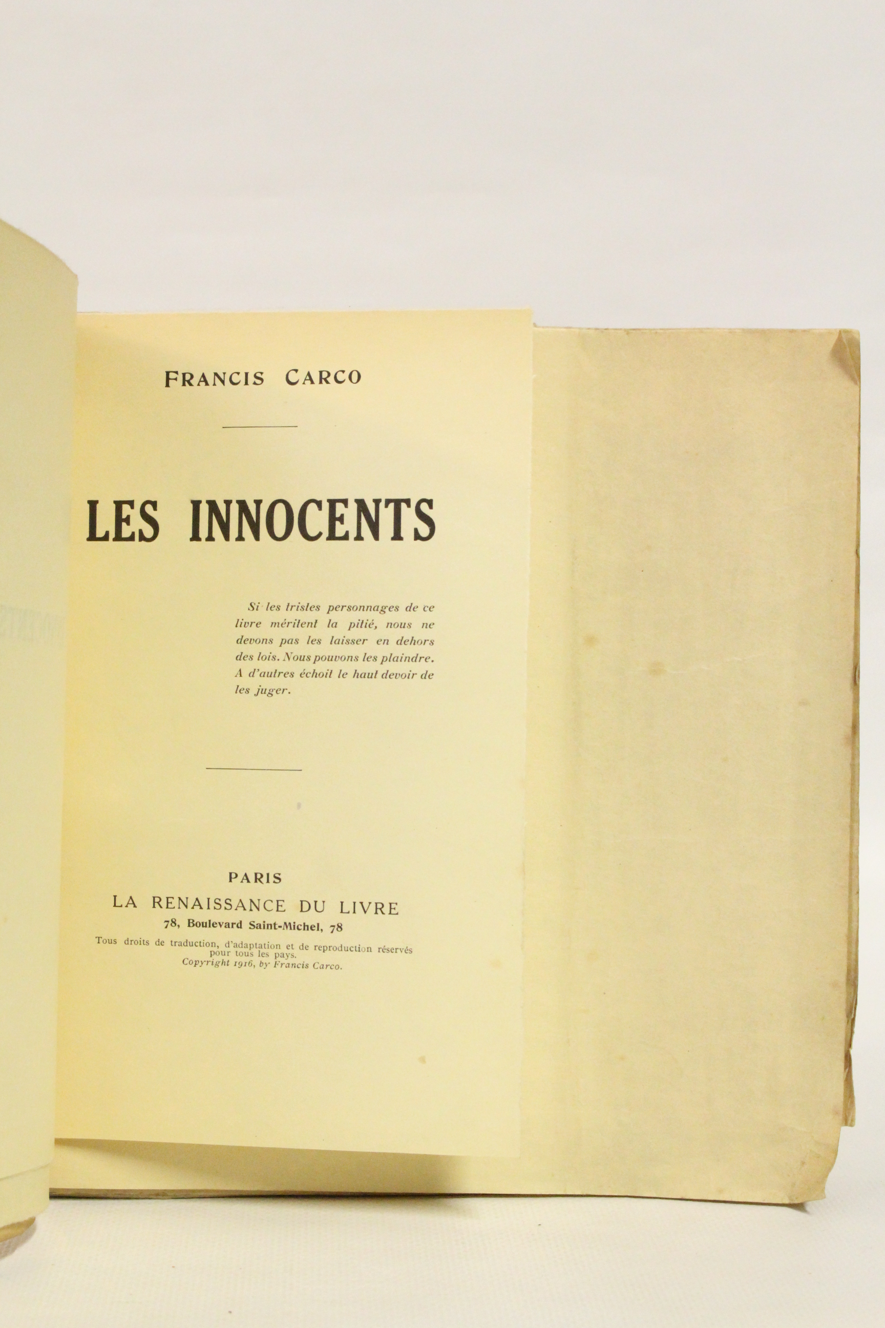 Les innocents by Francis CARCO: couverture souple (1916) | Librairie Le ...