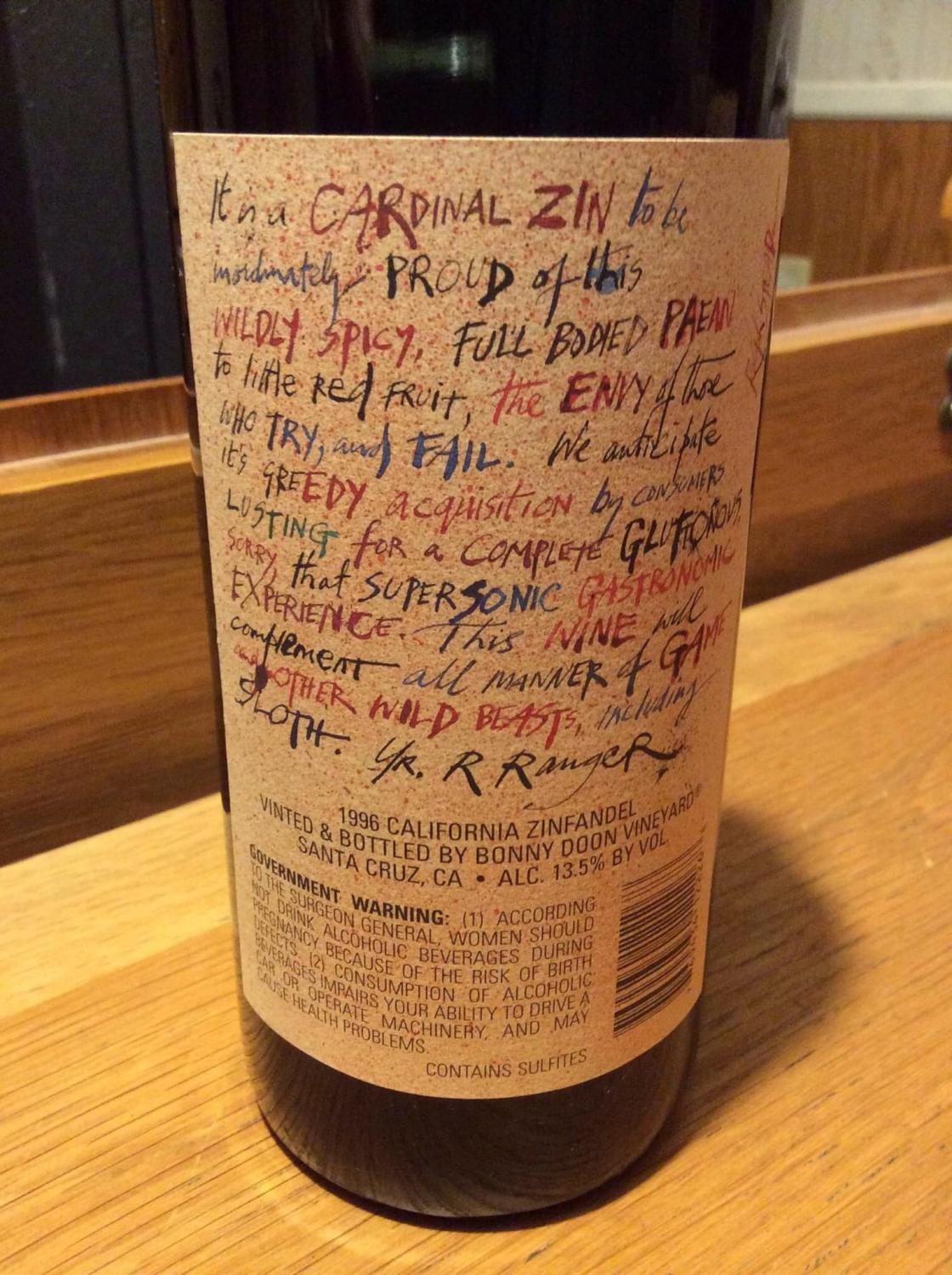Ralph Steadman / Boony Doon / Randall Grahm Wine Labels: CARDINAL ZIN ...