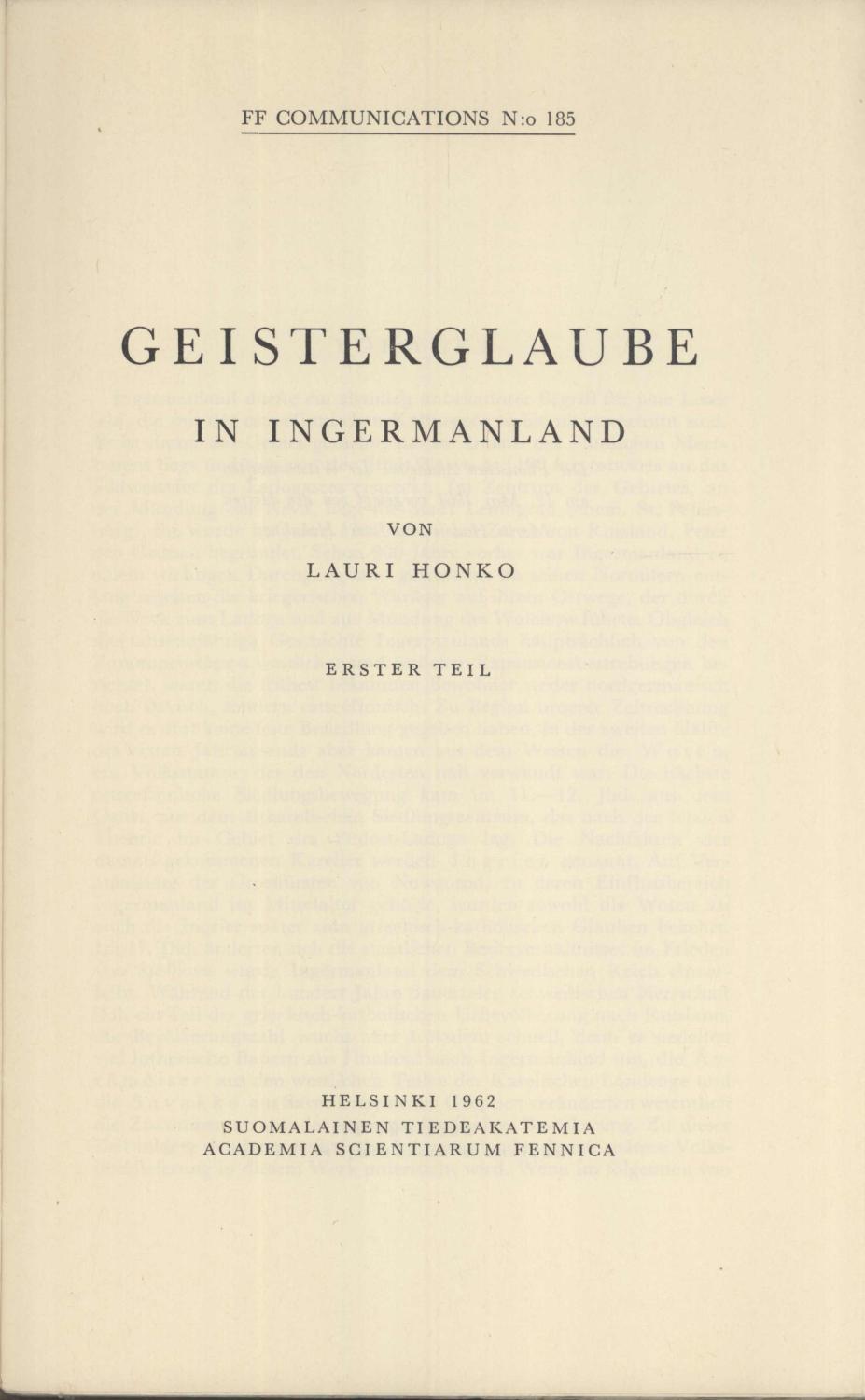 Geisterglaube in Ingermanland, Erster Teil (FF Communications, 185) by ...