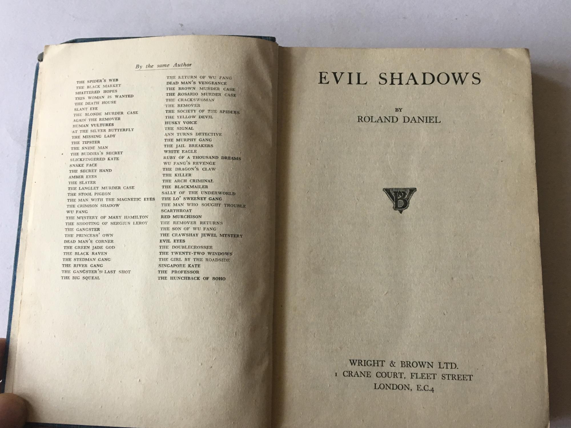 Evil Shadows by Roland Daniel: Fair Hardcover (1944) 1st Edition | Book ...
