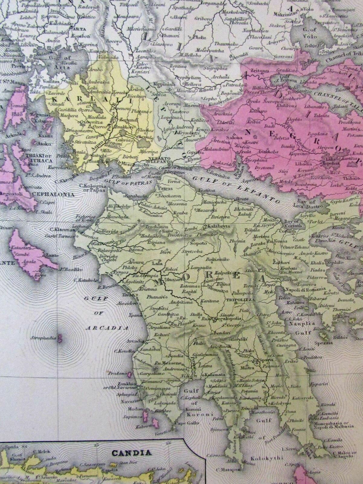 Greece Morea Negroponte Aegean Sea 1851 Cowperthwait Mitchell scarce ...