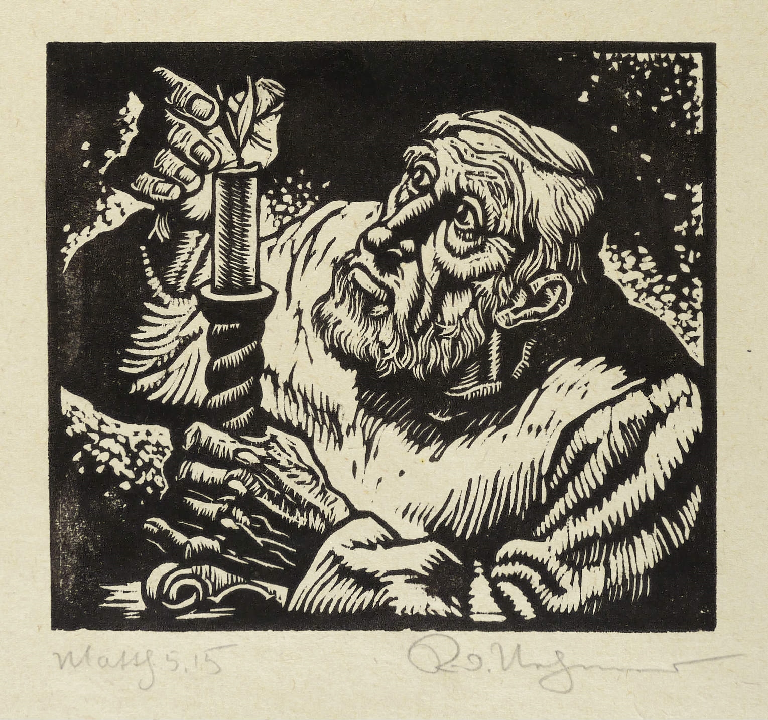 Nehmer, Rudolf. Die Bergpredigt. Mann, eine Kerze anzündend by Rudolf ...