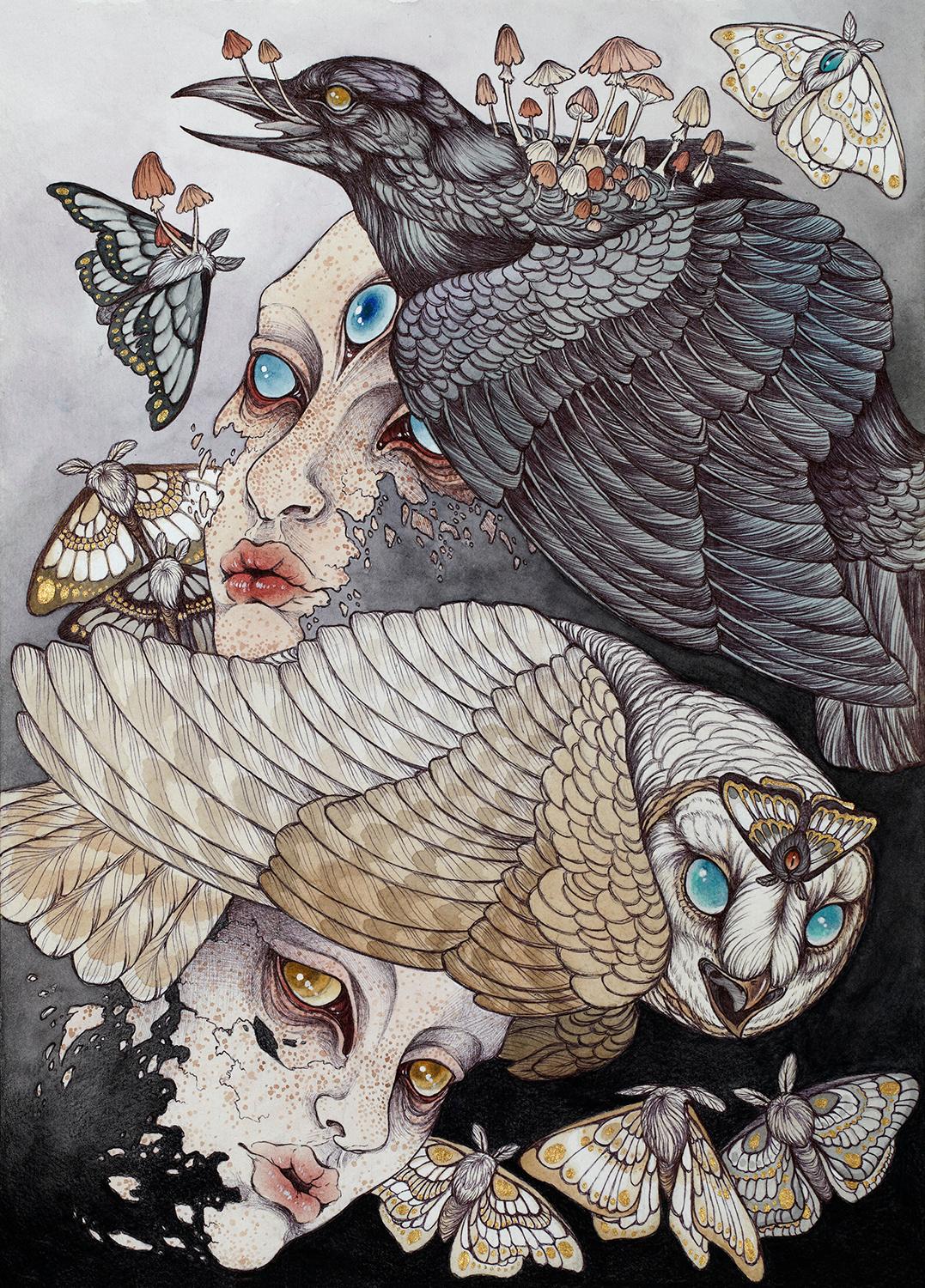 SLIA Original canvas "The Crow Wished Everything Was Black, The Owl ...