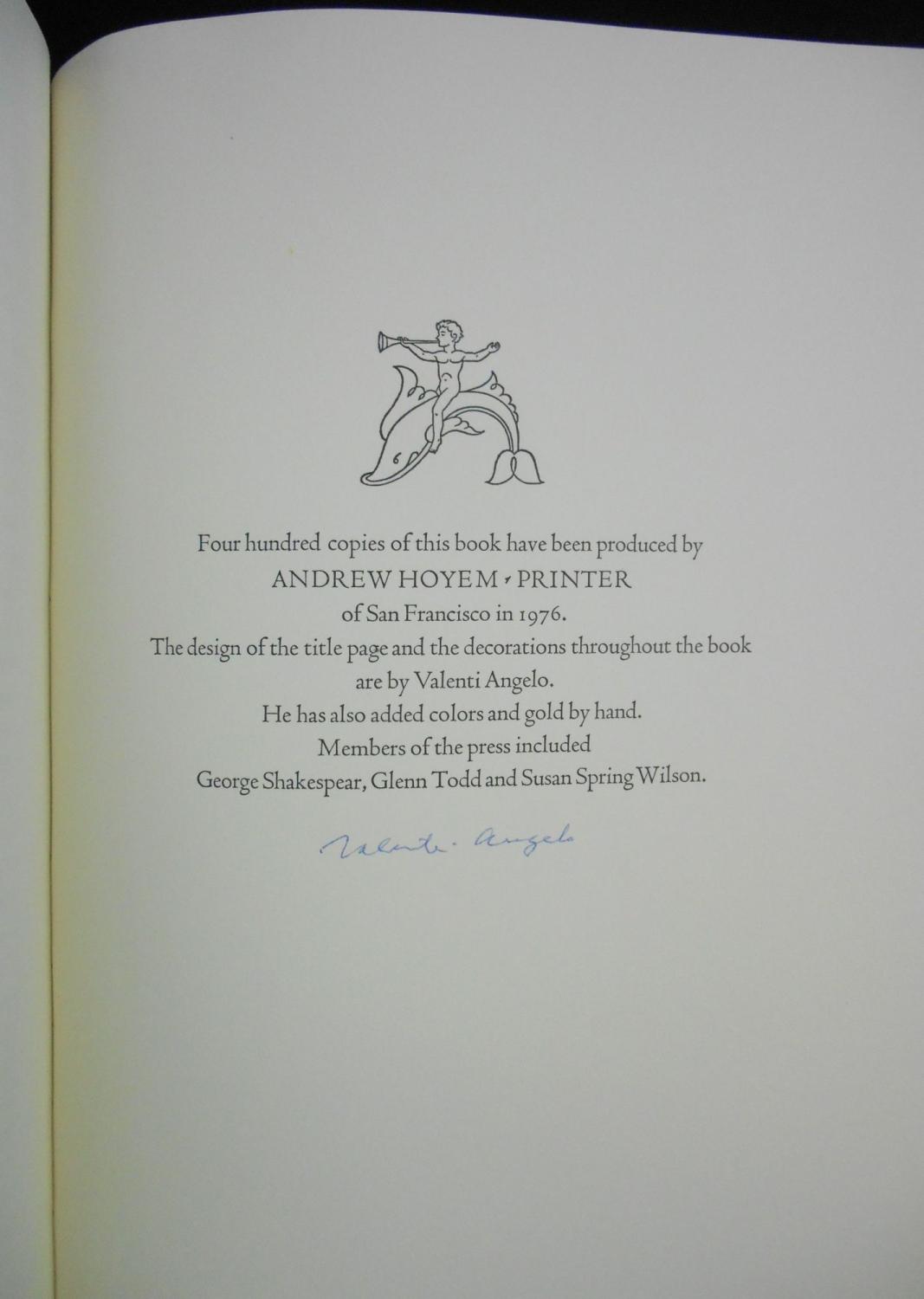 Valenti Angelo, Author, Illustrator, Printer by Lewis, Oscar; Grabhorn ...