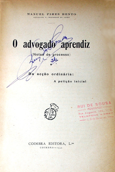 O ADVOGADO APRENDIZ. by PIRES BENTO. (Manuel): Good Soft Cover ...