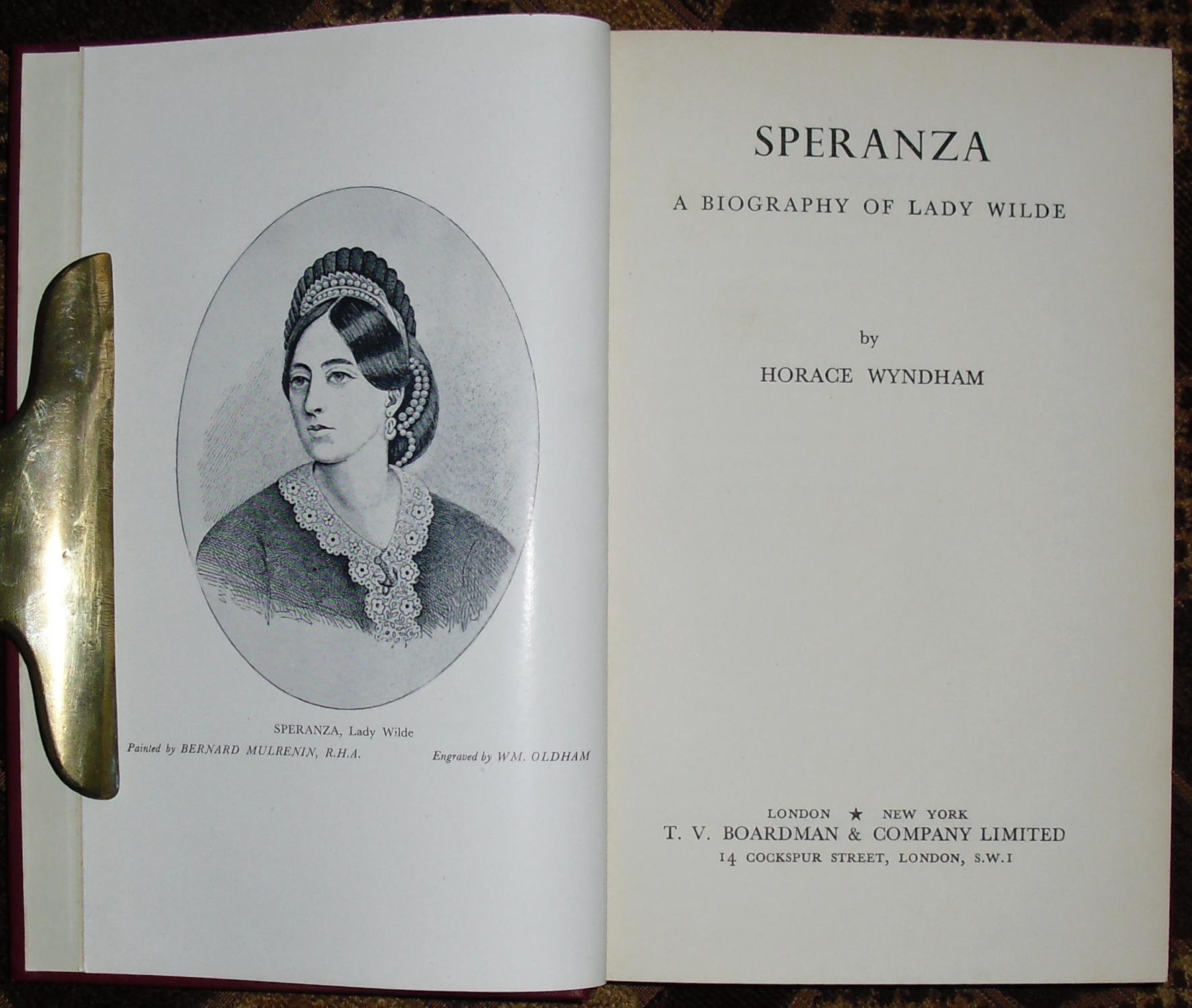 Speranza: A Biography of Lady Wilde. by [Wilde (née Elgee), Jane ...