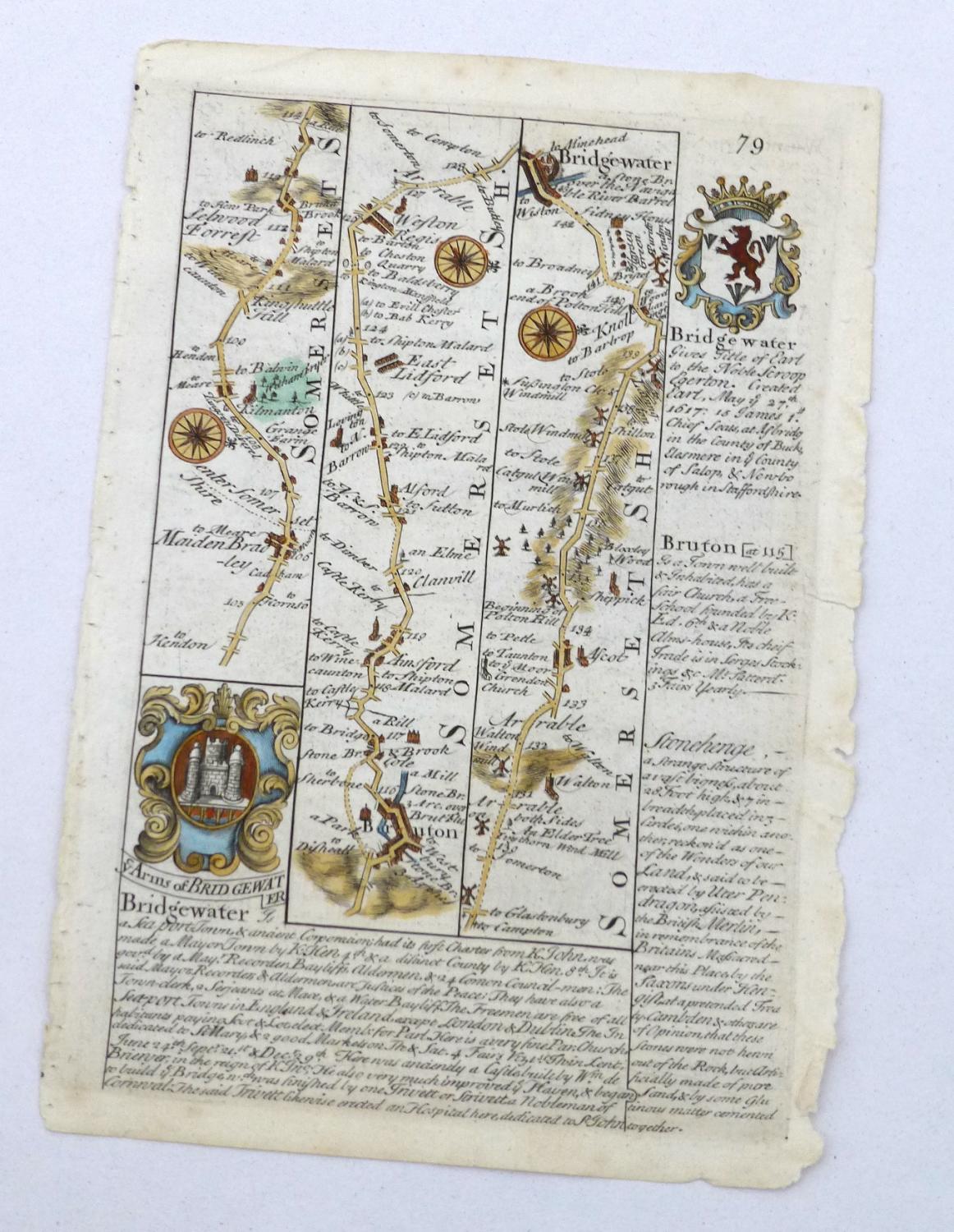 BRUTON to BRIDGEWATER - Owen & Bowen Antique Strip Road Map, 1753. by ...