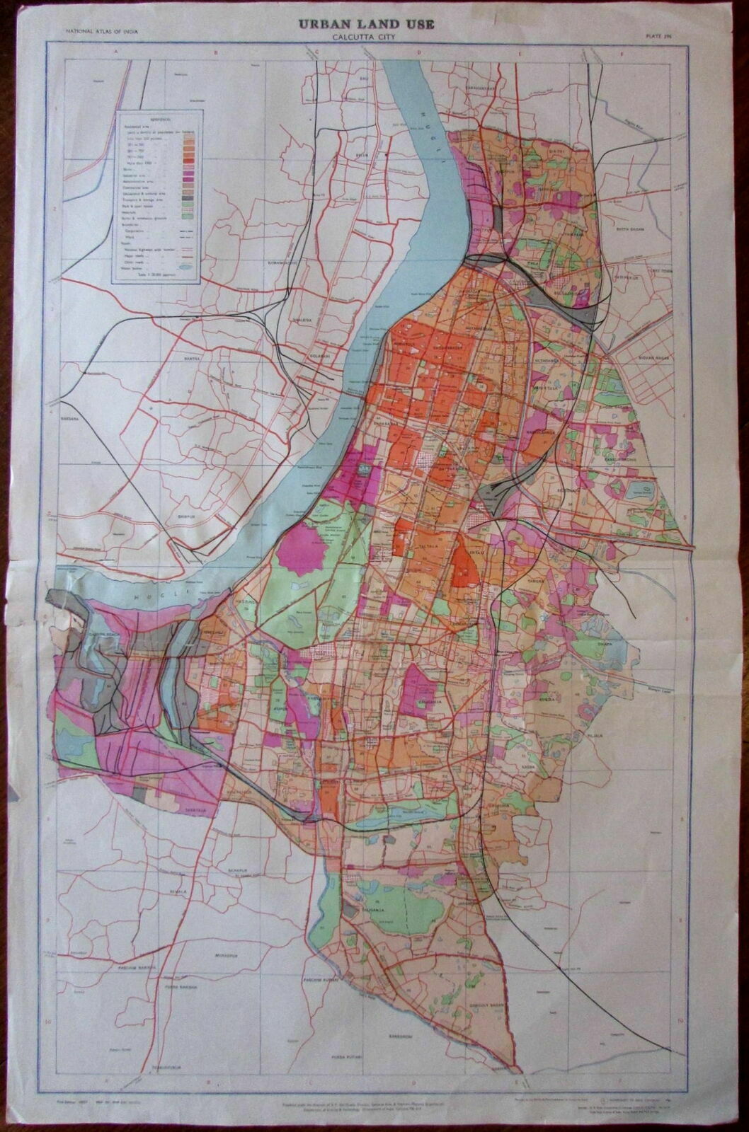 Calcutta plan Hugli River Slums located c.1982 huge National Atlas of ...