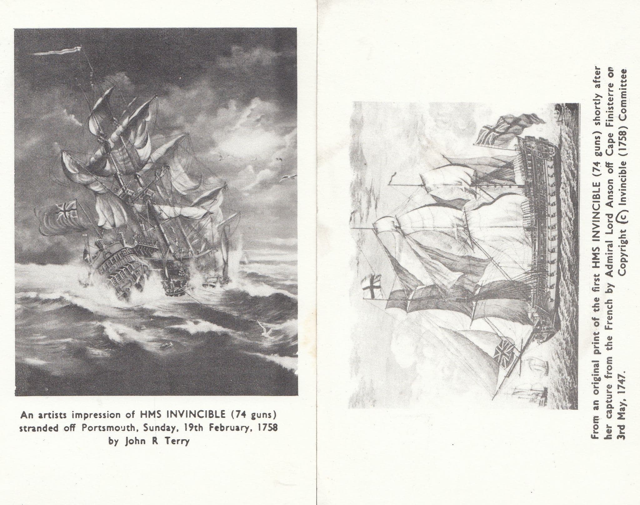 HMS Invincible Ship Portsmouth Stranded 2x 1747 Postcard s: Manuscript ...