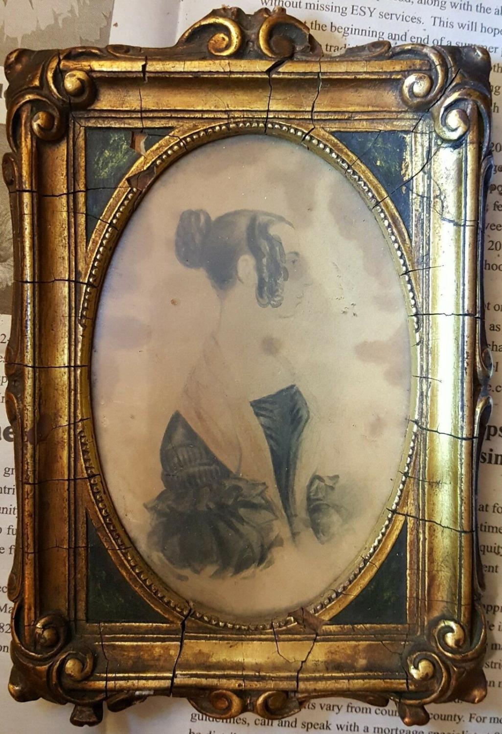 ANTIQUE 1830s AMERICAN PROFILE PORTRAIT FINE ART WATERCOLOR PAINTING NH ...