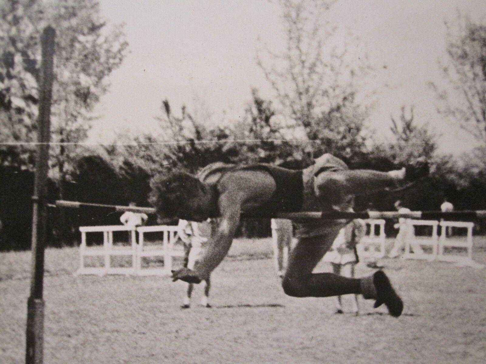VINTAGE 1943 T&F ATHLETIC YOUNG MAN STRADDLE HIGH JUMP MUSCLES RAISE ...