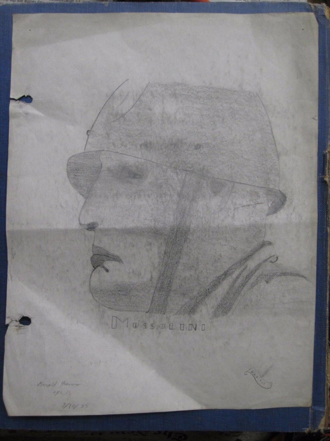 ANTIQUE 1935 AMERICAN FOLK FINE ART ARTISTIC BENITO MUSSOLINI GREAT ...