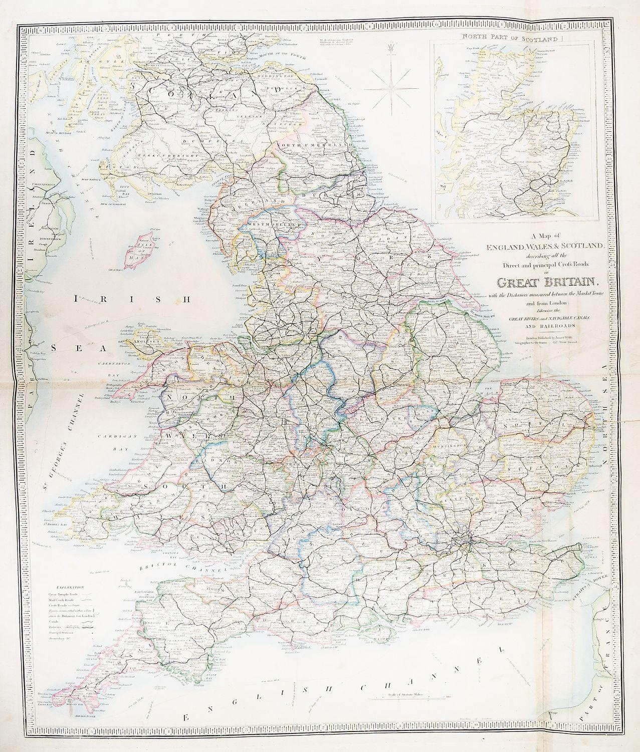 Map of England Wales & Scotland describing all the direct and principal ...