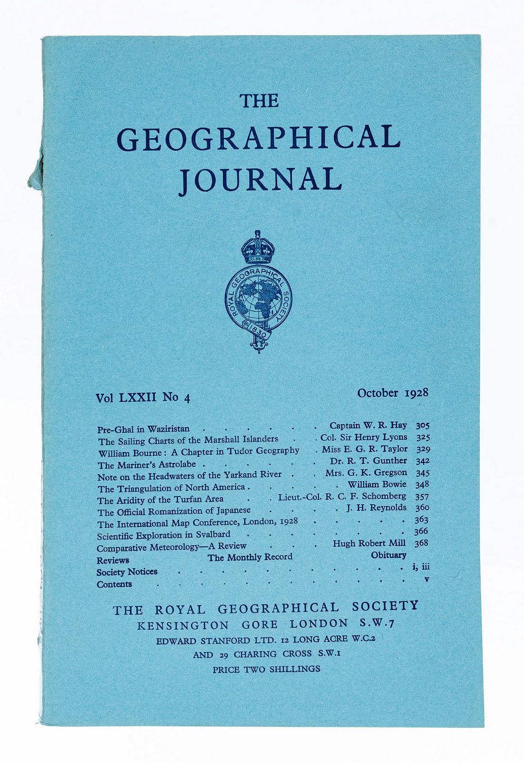 The Geographical Journal: Vol LXXII [72] No. 4.: (1928) | Robert Frew ...