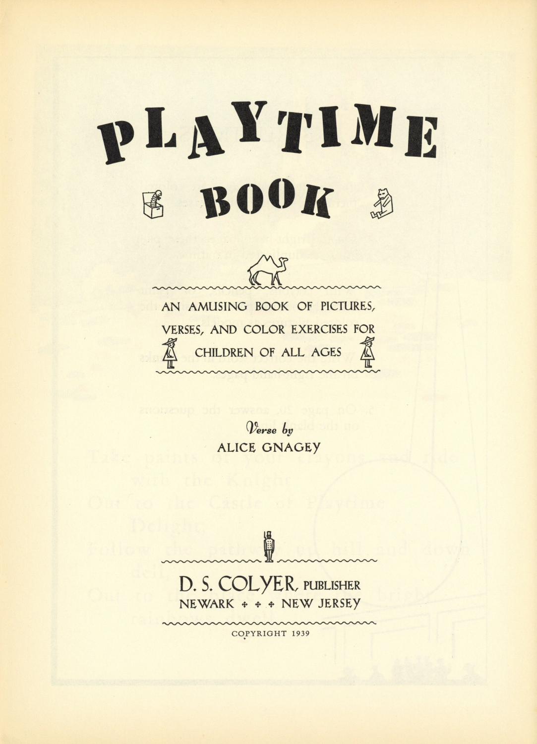PLAYTIME BOOK: AN AMAZING BOOK OF PICTURES, VERSES AND COLOR EXERCISES ...