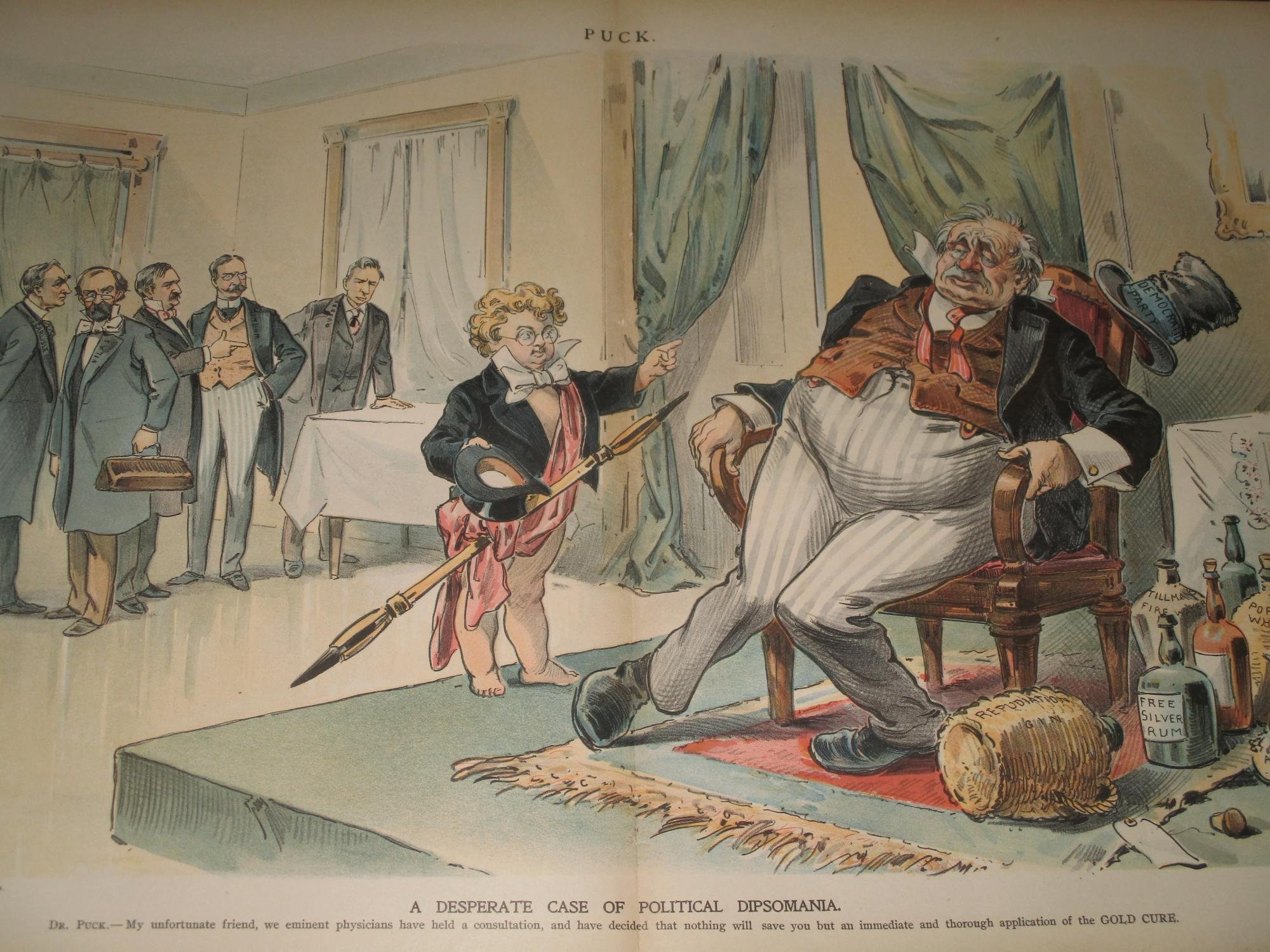 1896 Puck Lithograph of "A Desperate Case of Political Dipsomnia ...