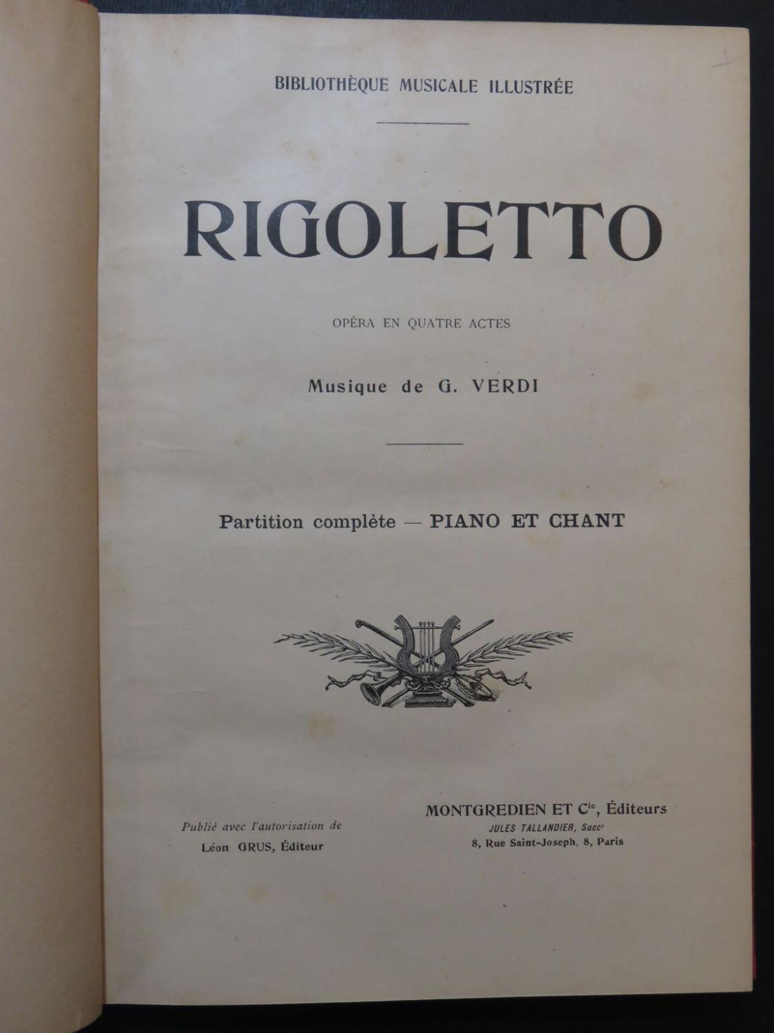 VERDI Giuseppe Rigoletto Opéra Chant Piano ca1890 by VERDI Giuseppe ...