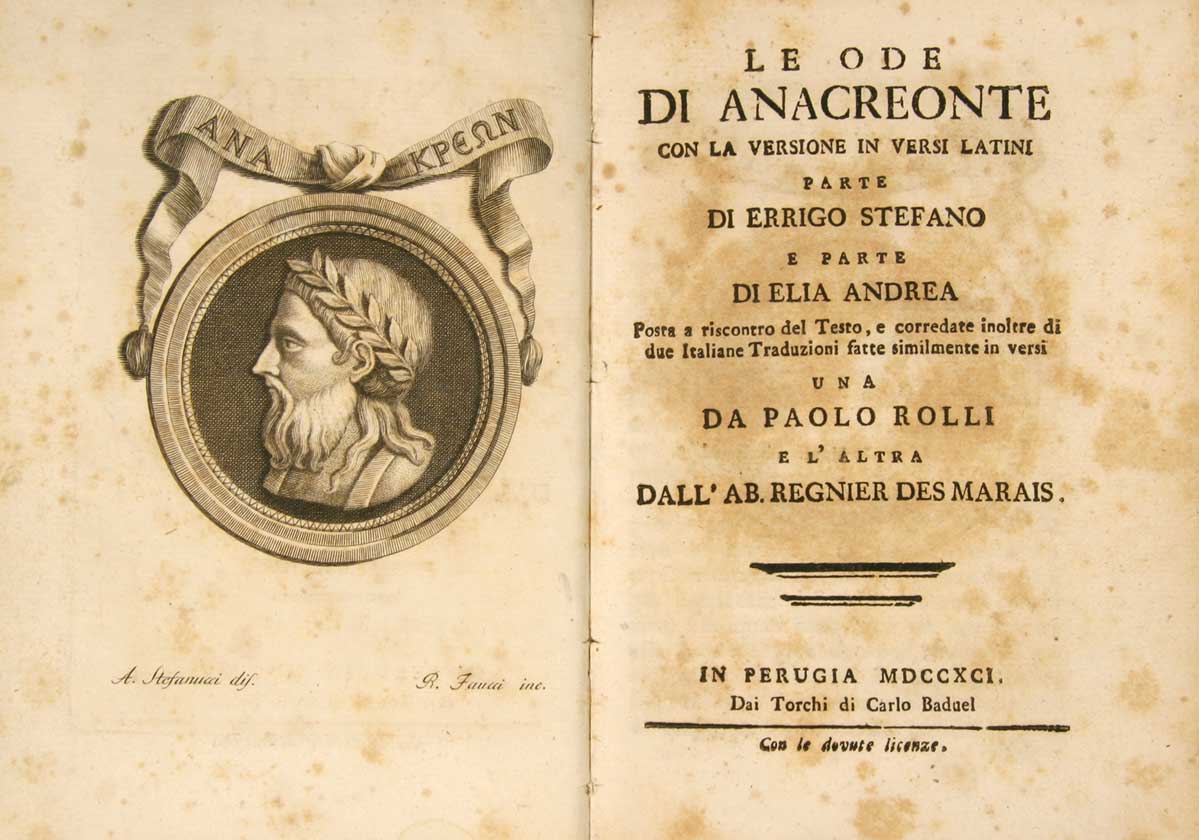 Le ode di Anacreonte con la versione in versi latini parte di Errigo ...