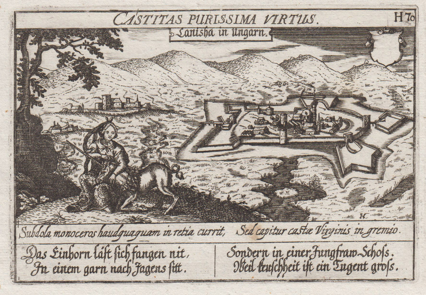 Gesamtansicht, (Aufsicht), darunter Vers, "Canisha in UnGesamtansichtrn ...