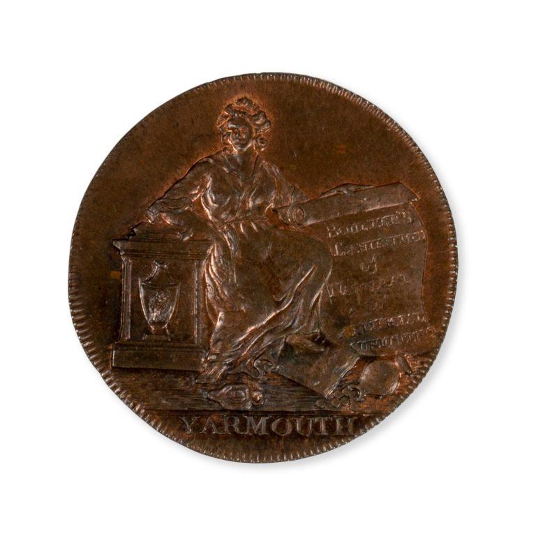 Copper halfpenny token for Daniel Boulter's 'Exhibition of natural and ...