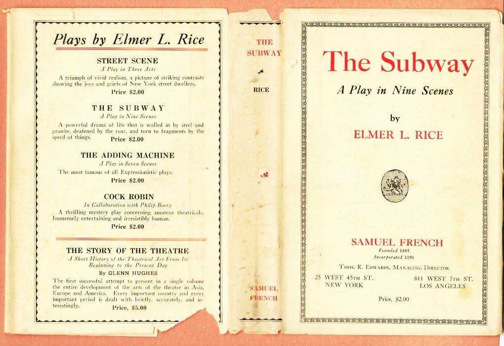 The Subway: a Play in Nine Scenes. by Rice, Elmer L.: Hard Cover (1929 ...