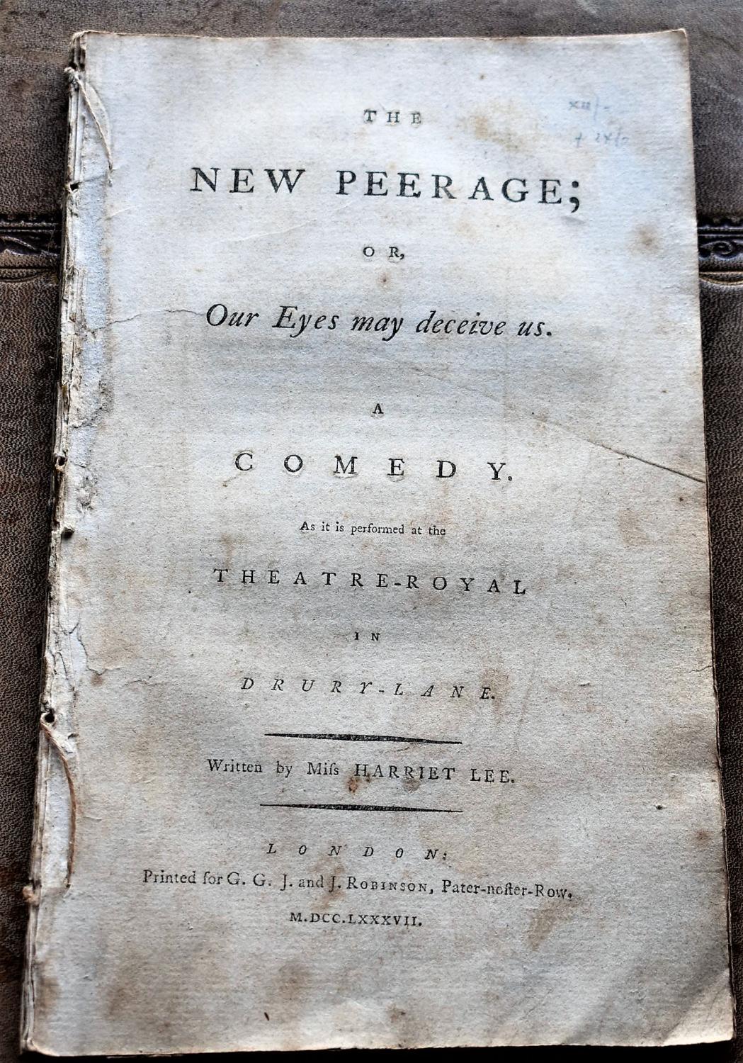 THE NEW PEERAGE; or Our Eyes May Deceive Us by Harriet Lee: Fair No ...
