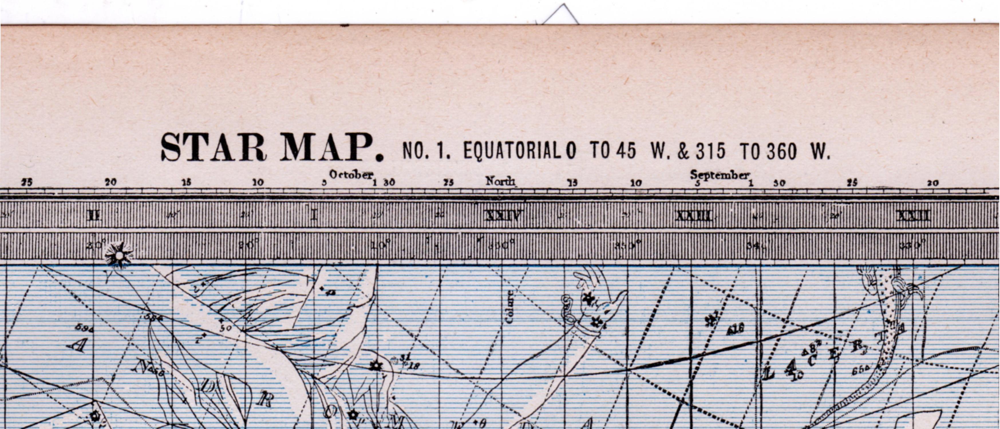 Vintage1888 Star Maps (Charts) 1 & 2 (Back to Back): Equatorial 0 to 45 ...