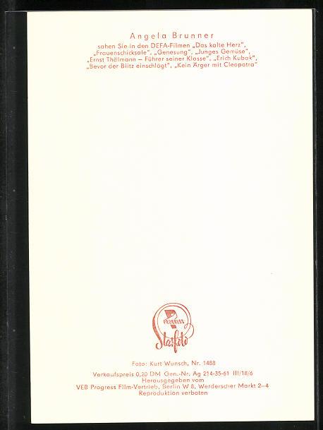 Ansichtskarte Schauspielerin Angela Brunner lächelnd: Manuscript ...