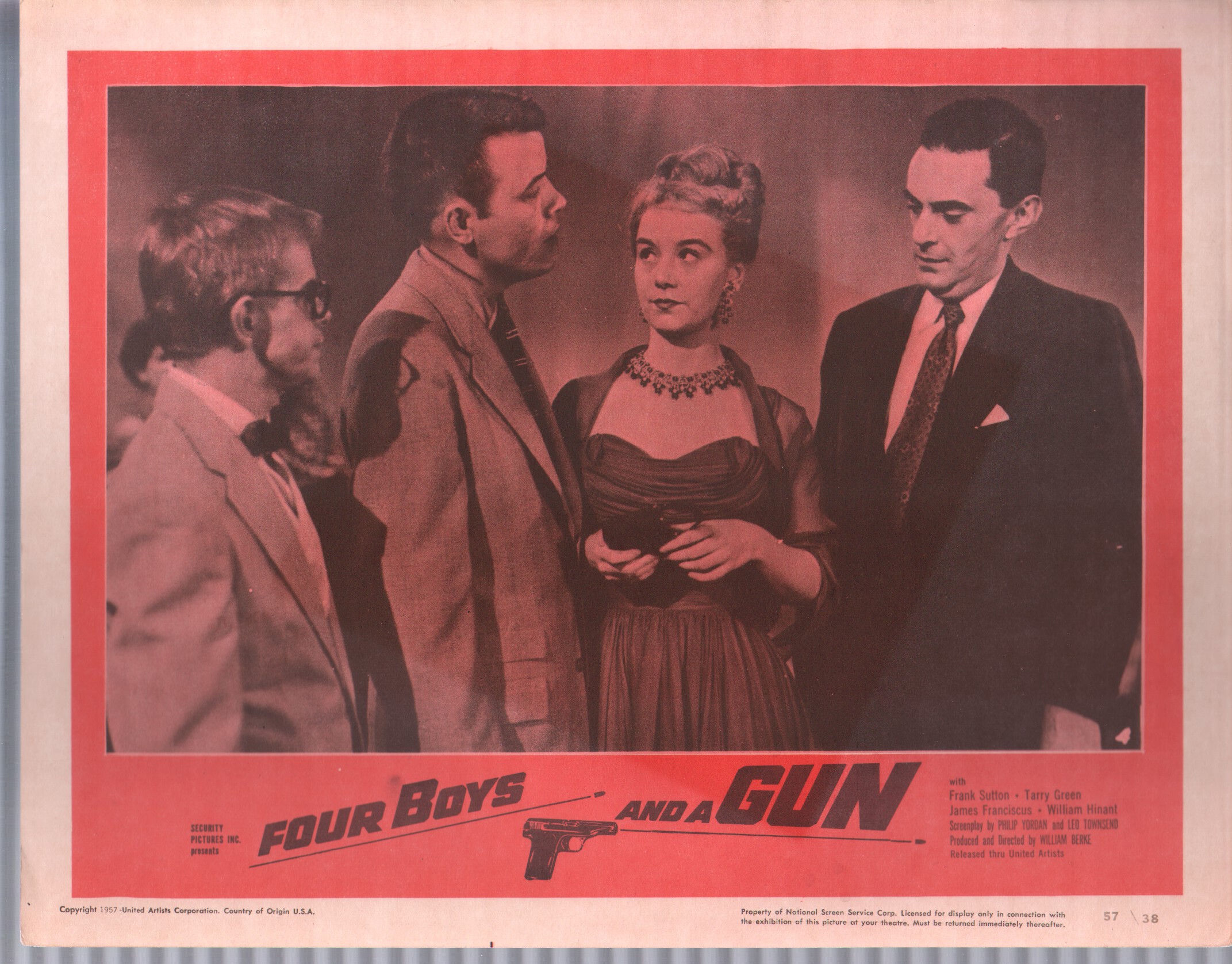 Four Boys And A Gun-Frank Sutton-Tarry Green-11x14-Color-Lobby Card ...