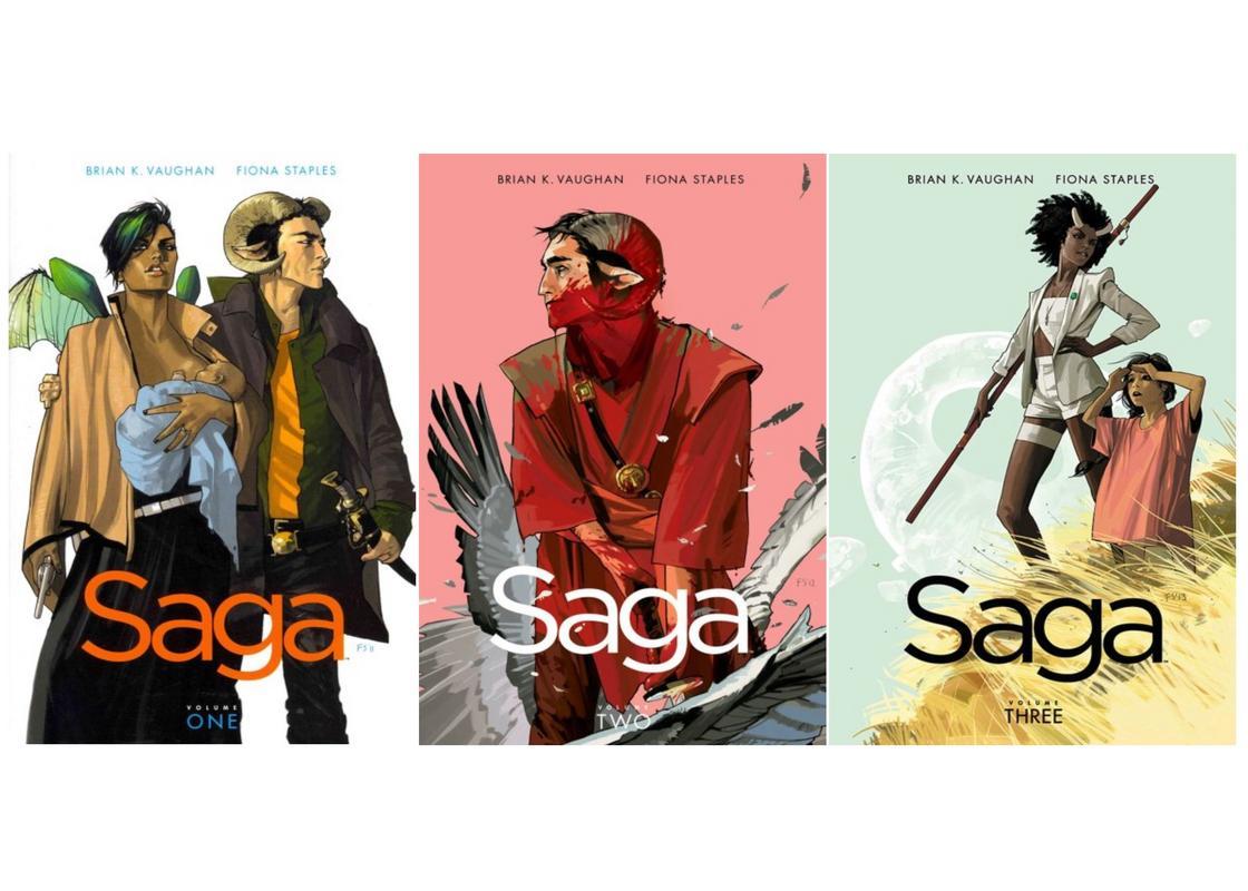 SAGA Sci Fi GRAPHIC NOVEL Series by Brian K Vaughan Set of PAPERBACK ...