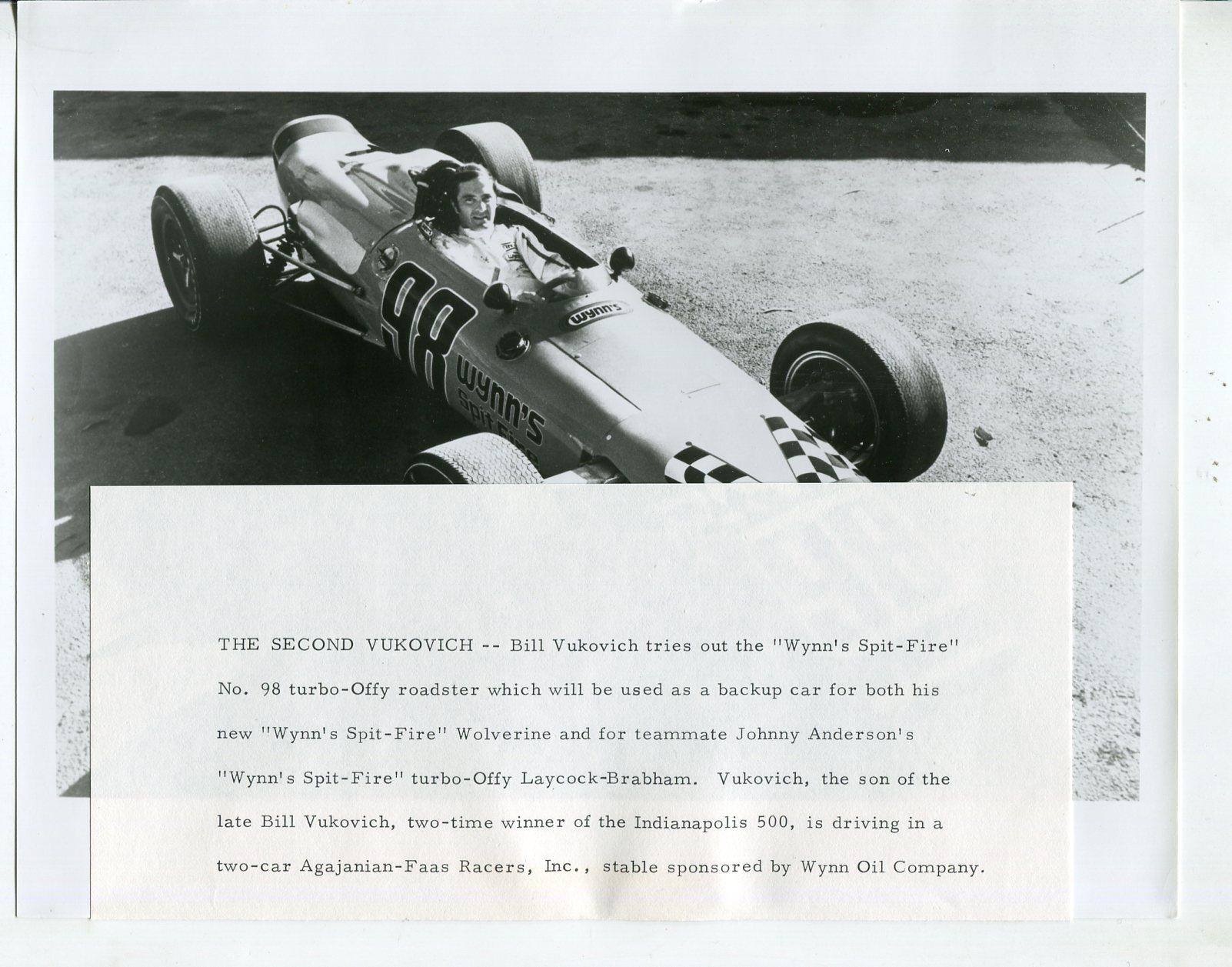 Indy 500 8x10 Racing Publicity Photo-Billy Vukovich-Wynn's Spitfire ...
