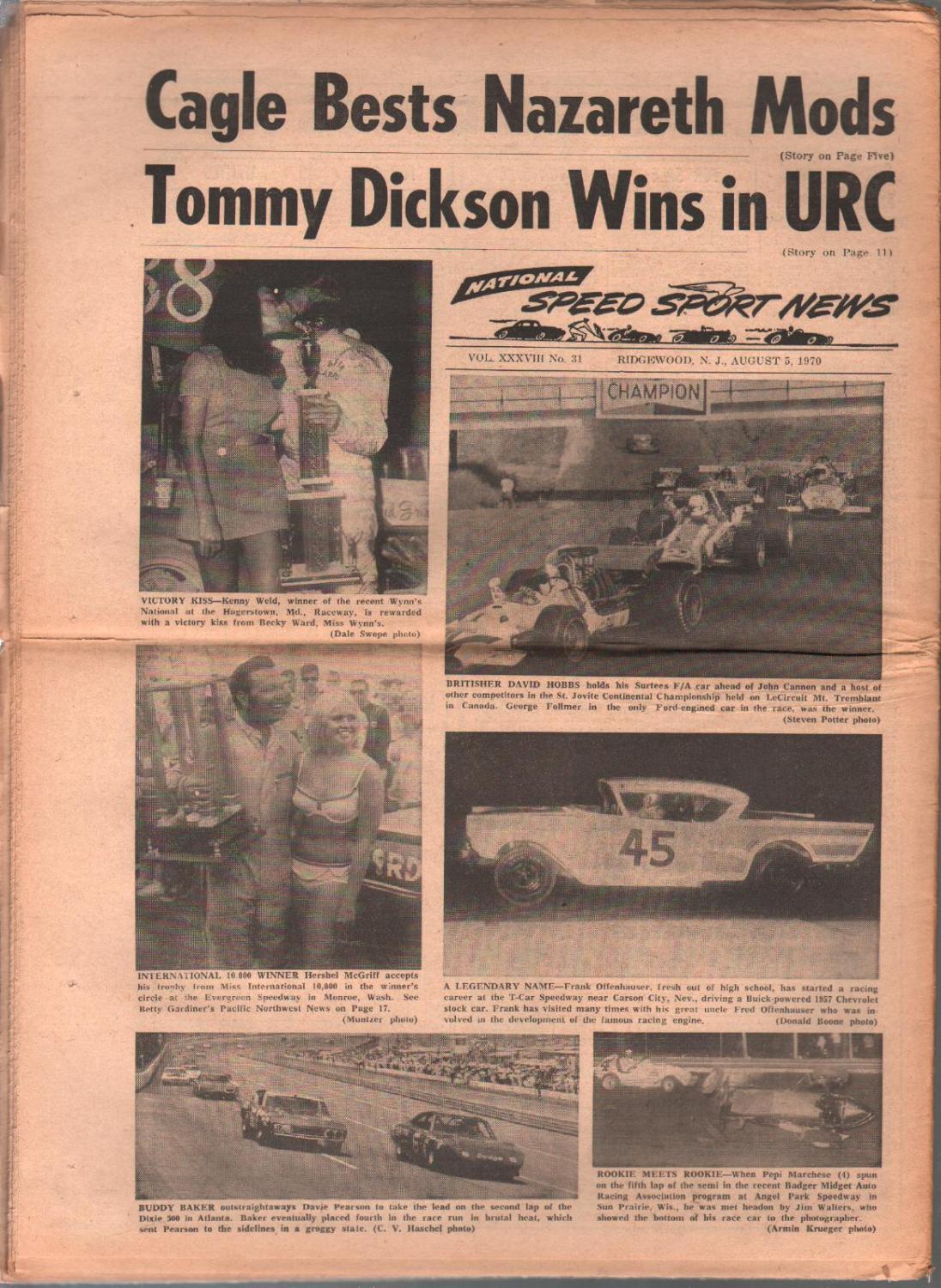 National Speed Sport News-Auto Race Newspaper 8/5/1970-NASCAR-USAC-VG ...