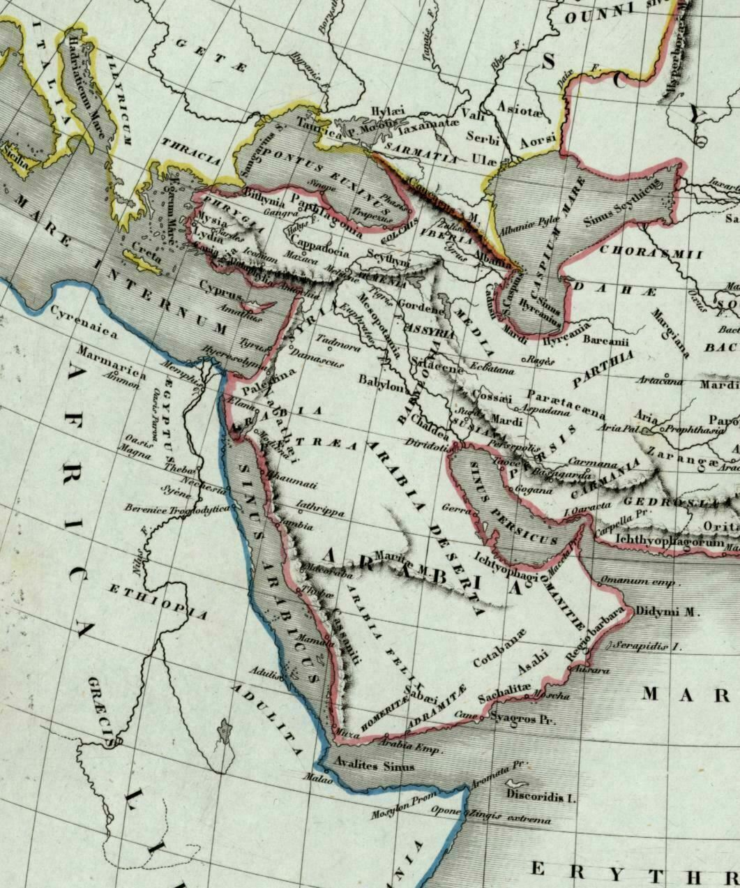 Ancient Asia Arabia India Southeast Asia Nile source c.1840 antique map ...