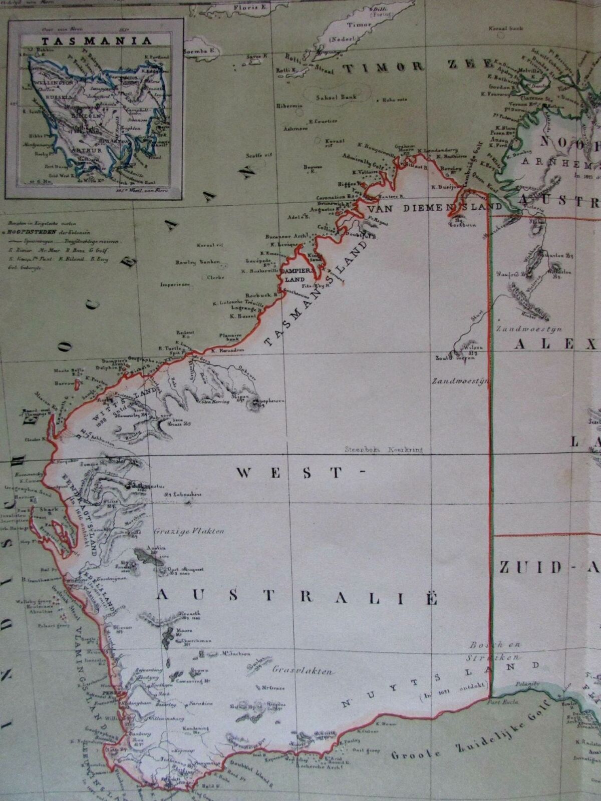 1872 Australia old lithographed outline hand color map: (1872) Mapa ...