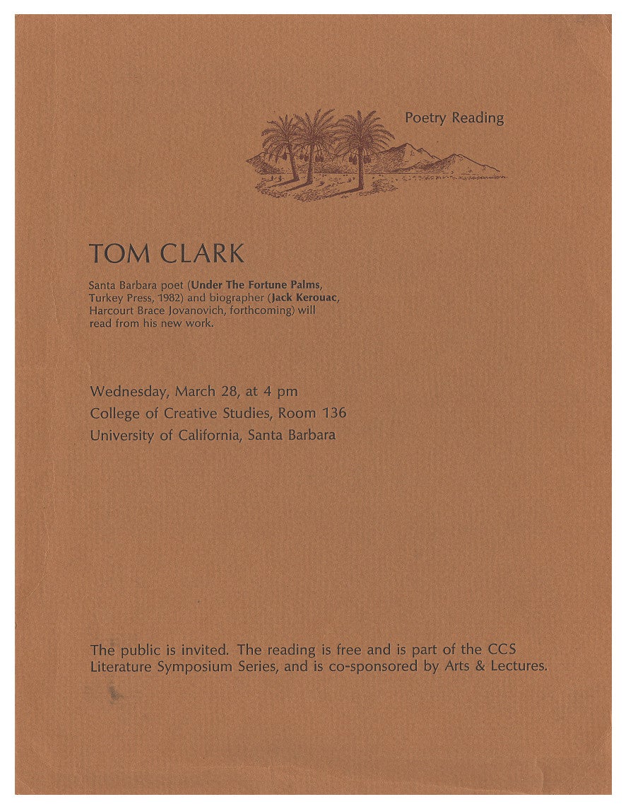 Tom Clark: Poetry Reading Wednesday, March 28 by Clark, Tom; Turkey ...