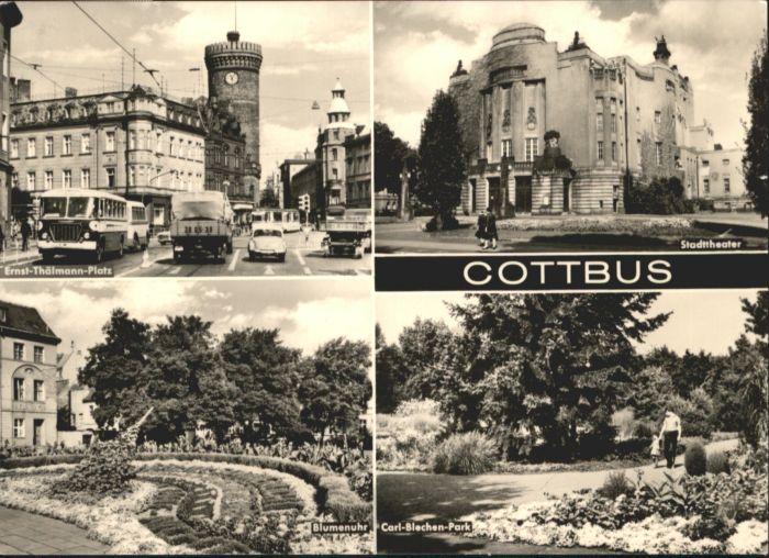 Postkarte Carte Postale Cottbus Ernst Thälmann Platz Theater Blumenuhr ...