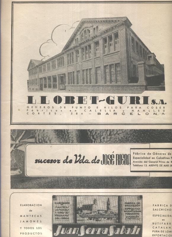 Propaganda comercial de Llobet Guri S.A, de Vda de Jose Riera, de Juan ...