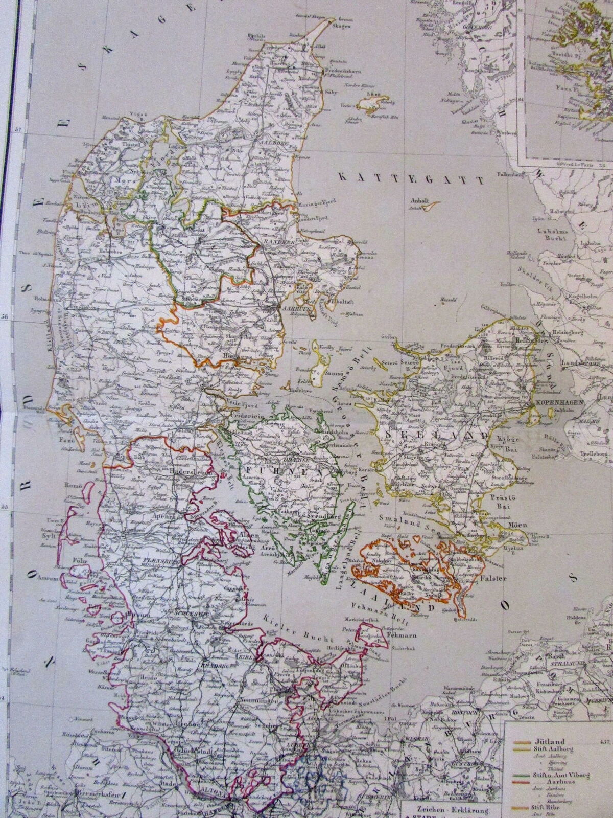 Denmark Prussian Provinces Iceland inset 1874 Flemming detailed old map ...