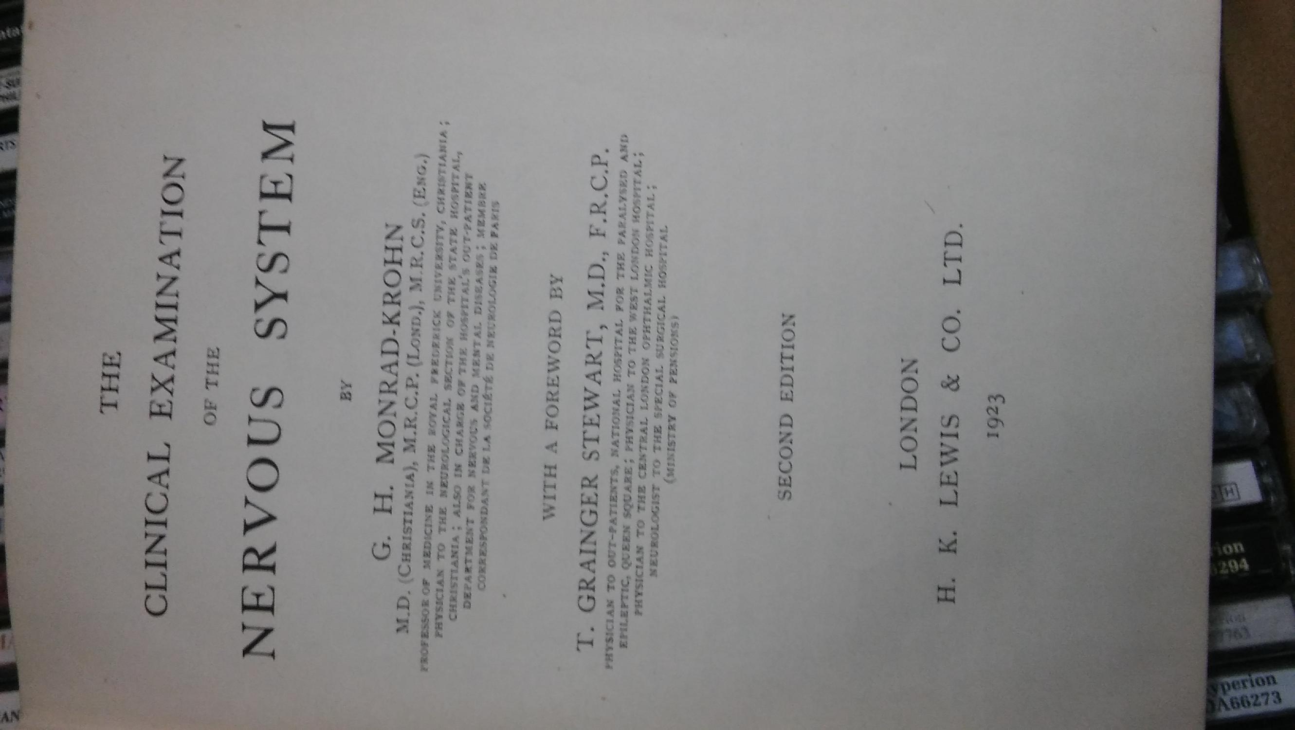 The Clinical Examination of the Nervous System: Second Edition by G.H ...