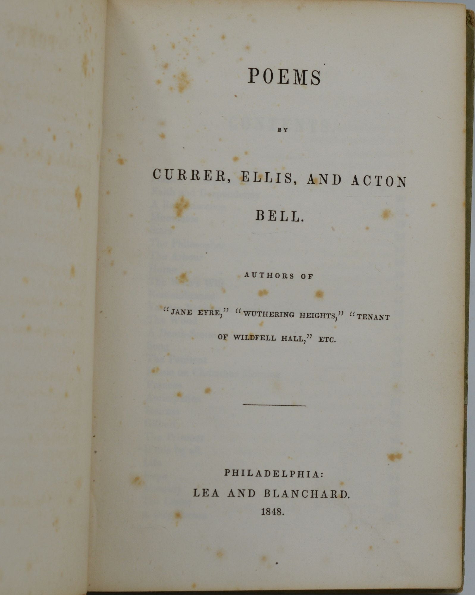 Poems by Currer, Ellis and Acton Bell de Bronte, Charlotte, Emily and ...