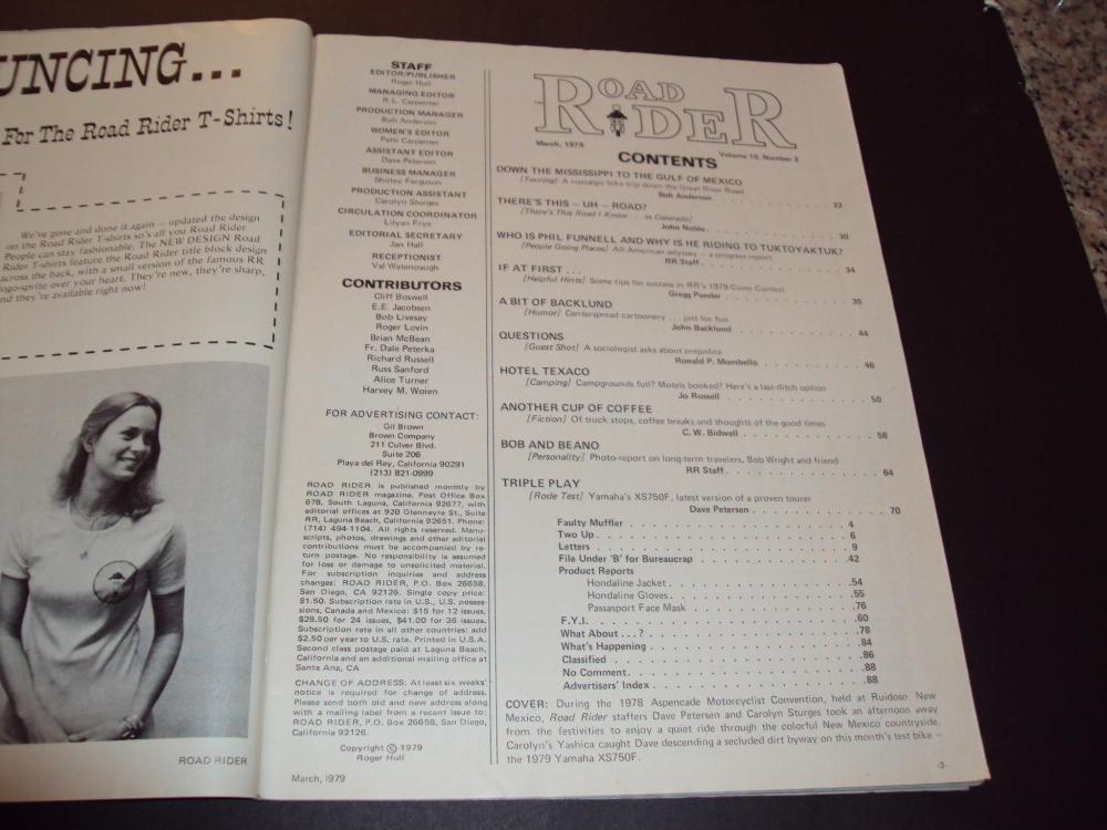 Road Rider Magazine Mar 1979 Down From Mississippi to Gulf Of Mexico ...