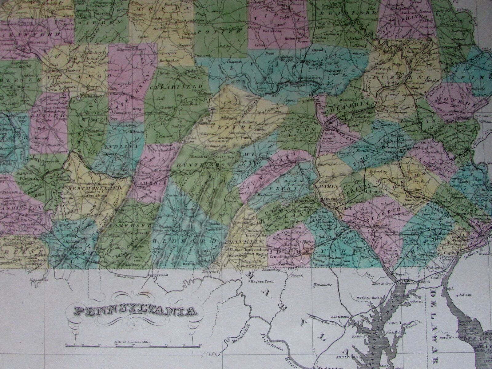 Pennsylvania state map c.1842 rare J. Greenleaf: (1842) Map ...