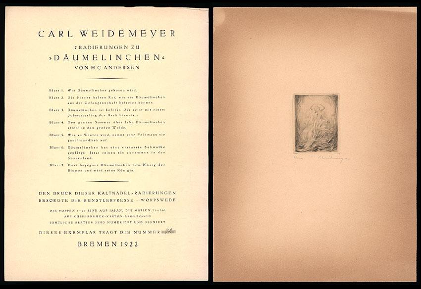 7 Radierungen zu "Däumelinchen" von H. C. Andersen. von Weidemeyer ...