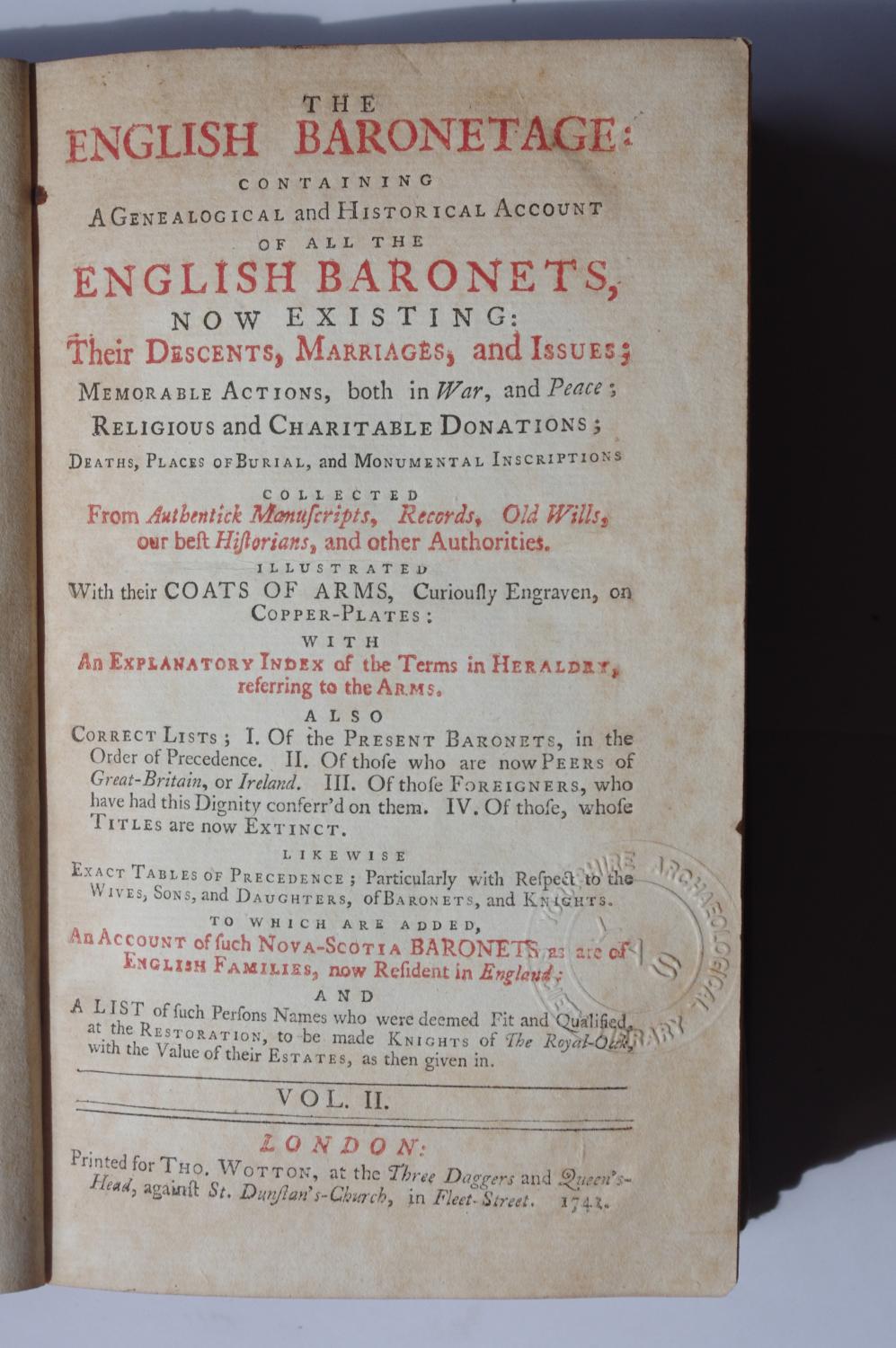 The English Baronetage Vol II Baronets created by K Charles I: Good ...