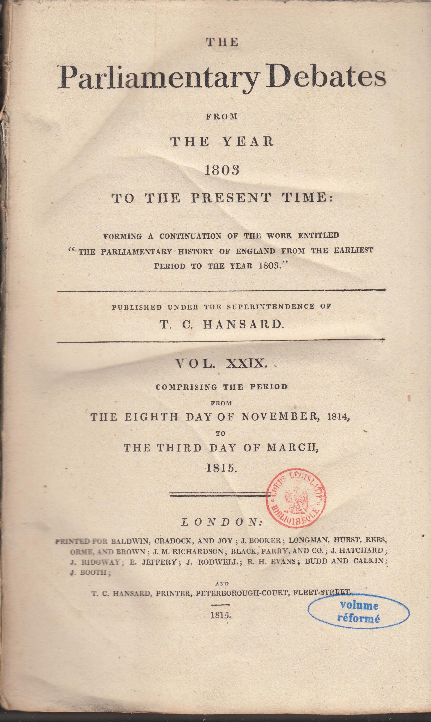 Parliamentary debates from the year 1803 to the present time ; forming ... Parliamentary debates from the year 1803 to the present time ; forming ...