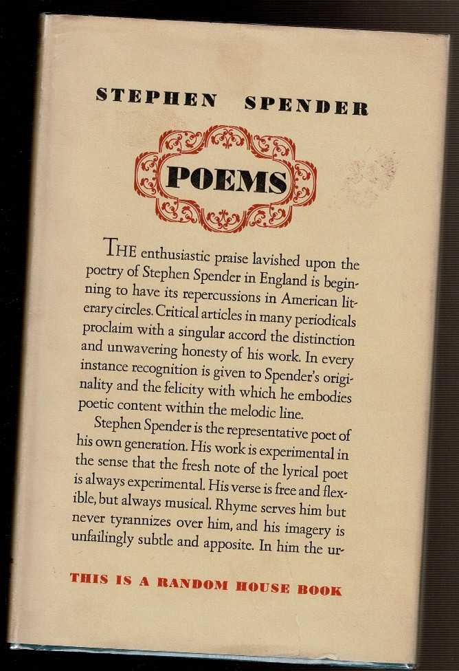 POEMS by Spender, Stephen: Fine Hardcover (1934) First Edition; First ...