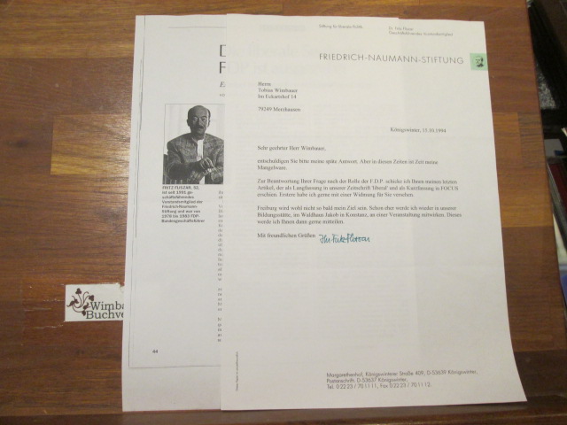 Brief // Autogramm Autograph von Fliszar Goergen, Fritz ehem.FDP ...