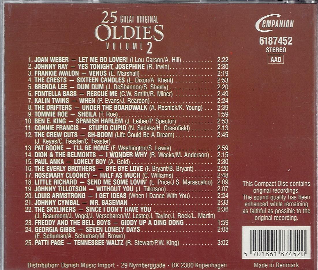 25 Great Original Oldies - Volume 2 ; Original Versions - 25 Tracks ...